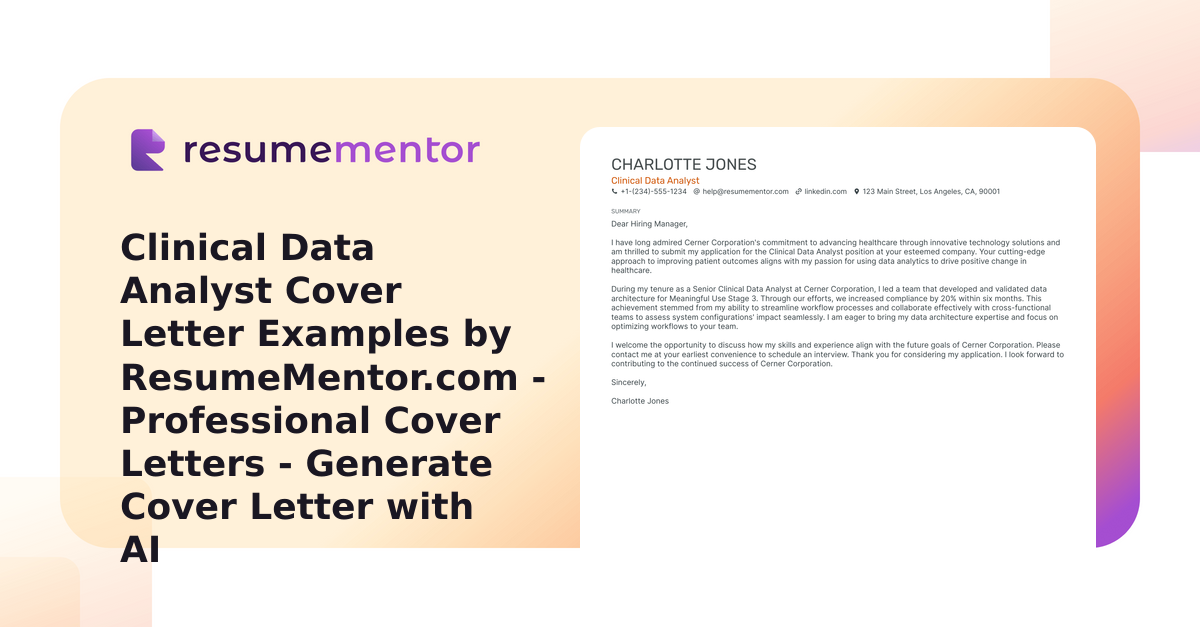Clinical Data Analyst Cover Letter Examples by ResumeMentor.com ...