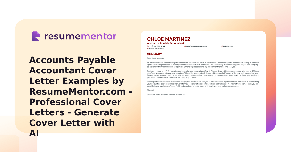 Accounts Payable Accountant Cover Letter Examples by ResumeMentor.com - Professional Cover ...
