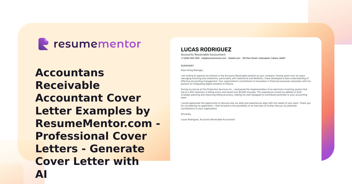 Accountans Receivable Accountant Cover Letter Examples by ResumeMentor ...