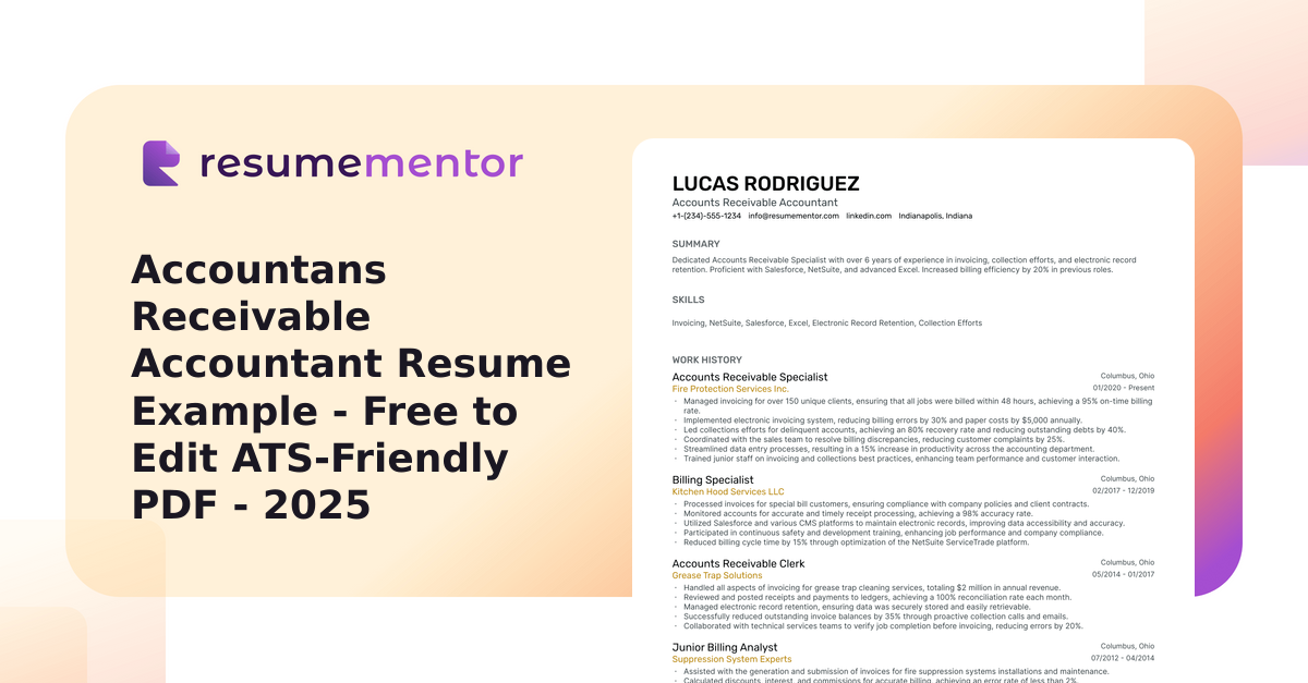 Accountans Receivable Accountant Resume Example - Free to Edit ATS ...