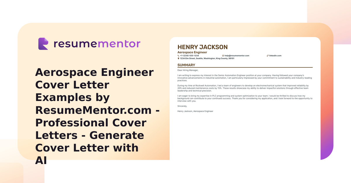 Aerospace Engineer Cover Letter Examples by ResumeMentor.com ...