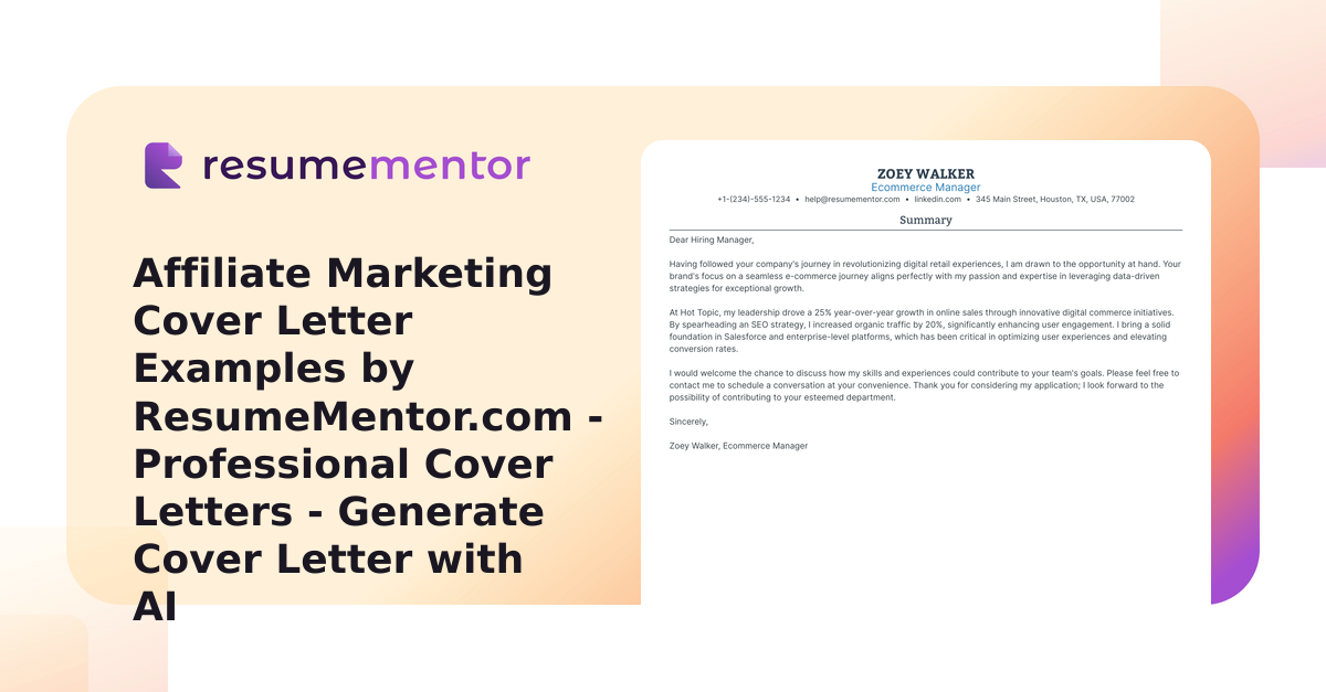 Affiliate Marketing Cover Letter Examples by ResumeMentor.com ...