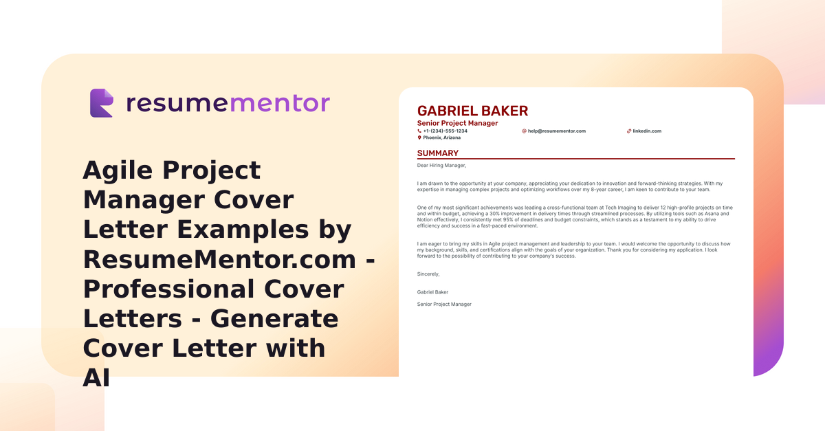 Agile Project Manager Cover Letter Examples by ResumeMentor.com ...