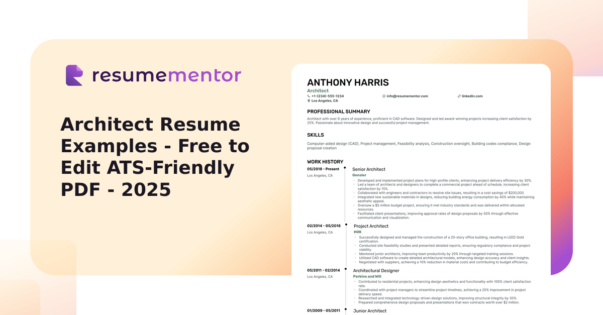 Architect Resume Examples - Free to Edit ATS-Friendly PDF - 2025