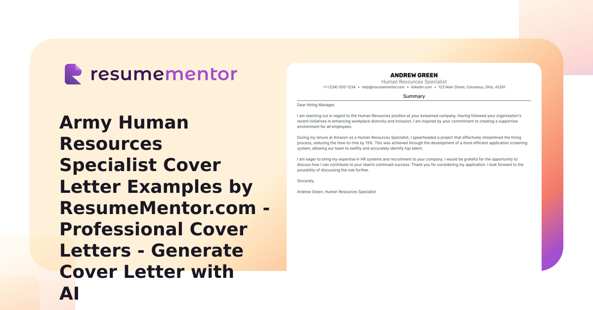 Army Human Resources Specialist Cover Letter Examples by ResumeMentor ...