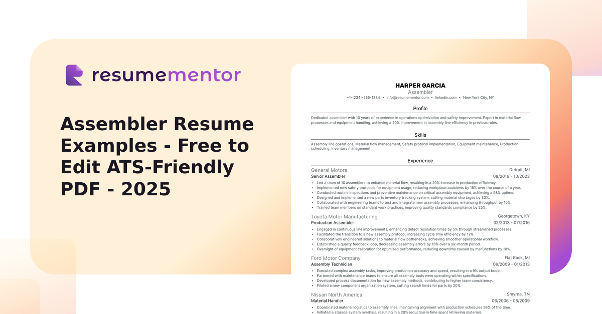 Assembler Resume Examples - Free to Edit ATS-Friendly PDF - 2025