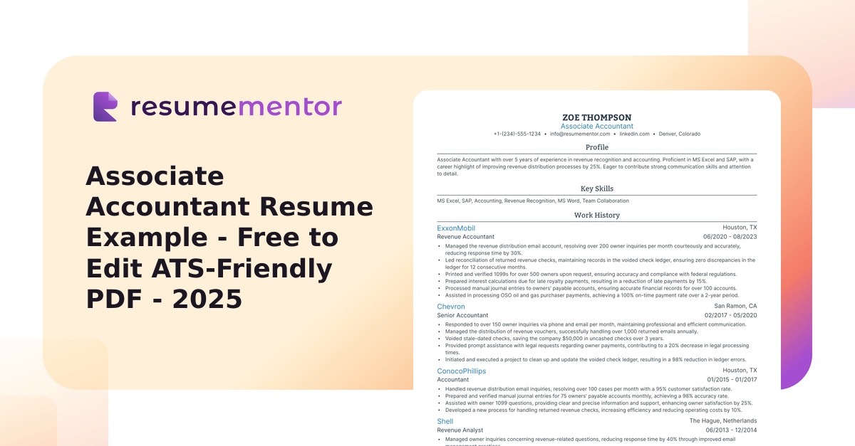 Associate Accountant Resume Example - Free to Edit ATS-Friendly PDF - 2025