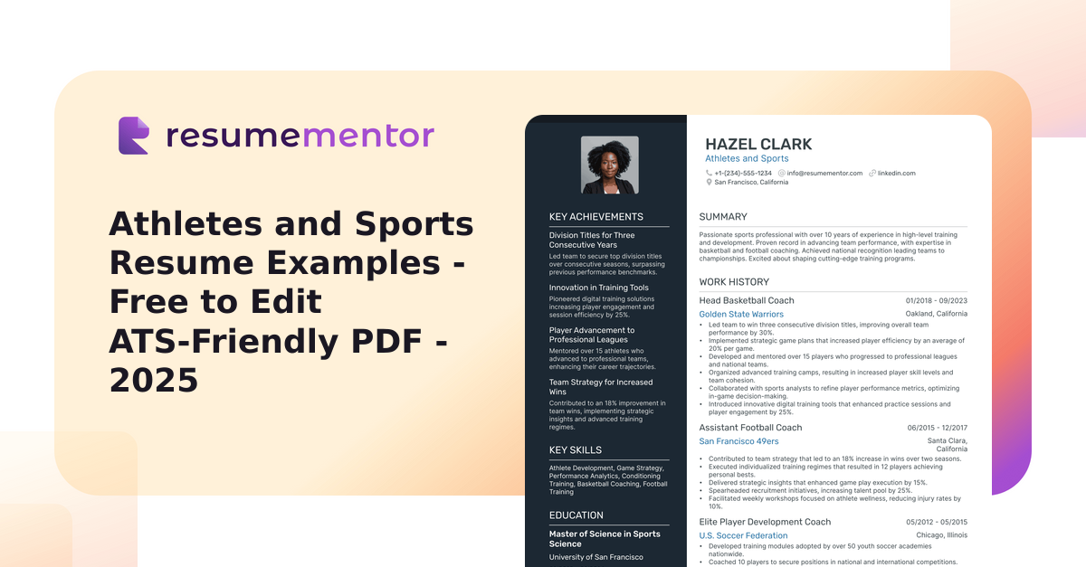 Athletes and Sports Resume Examples - Free to Edit ATS-Friendly PDF - 2025