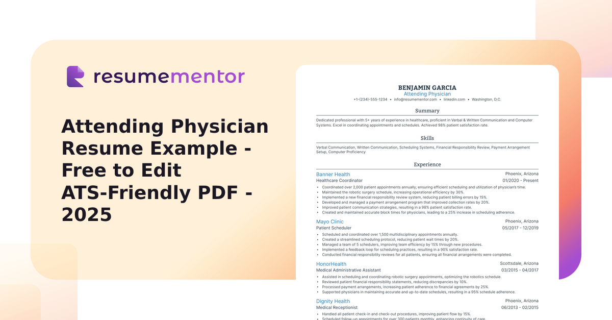 Attending Physician Resume Example - Free to Edit ATS-Friendly PDF - 2025