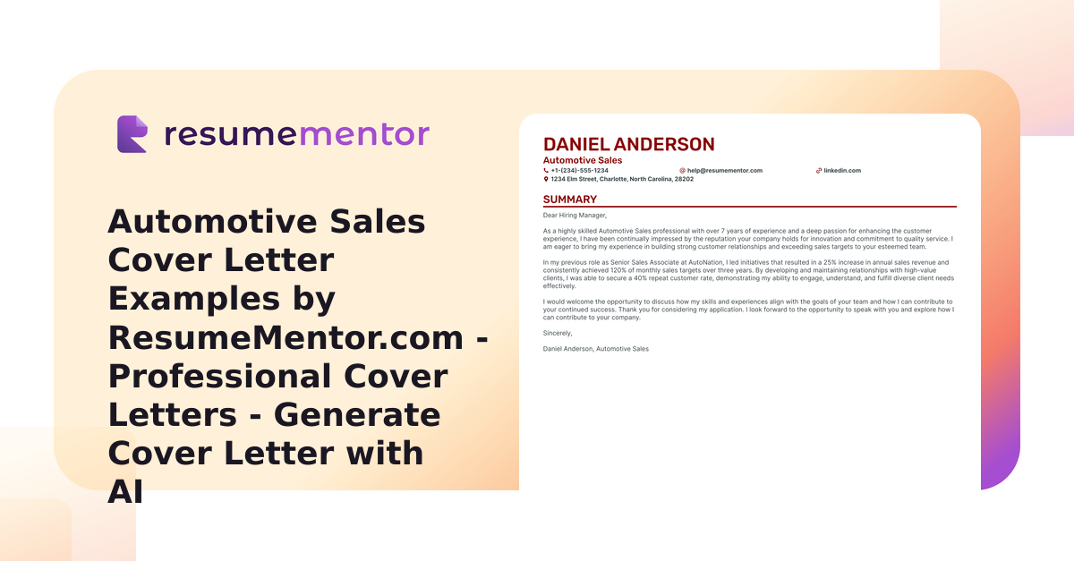 Automotive Sales Cover Letter Examples by ResumeMentor.com ...