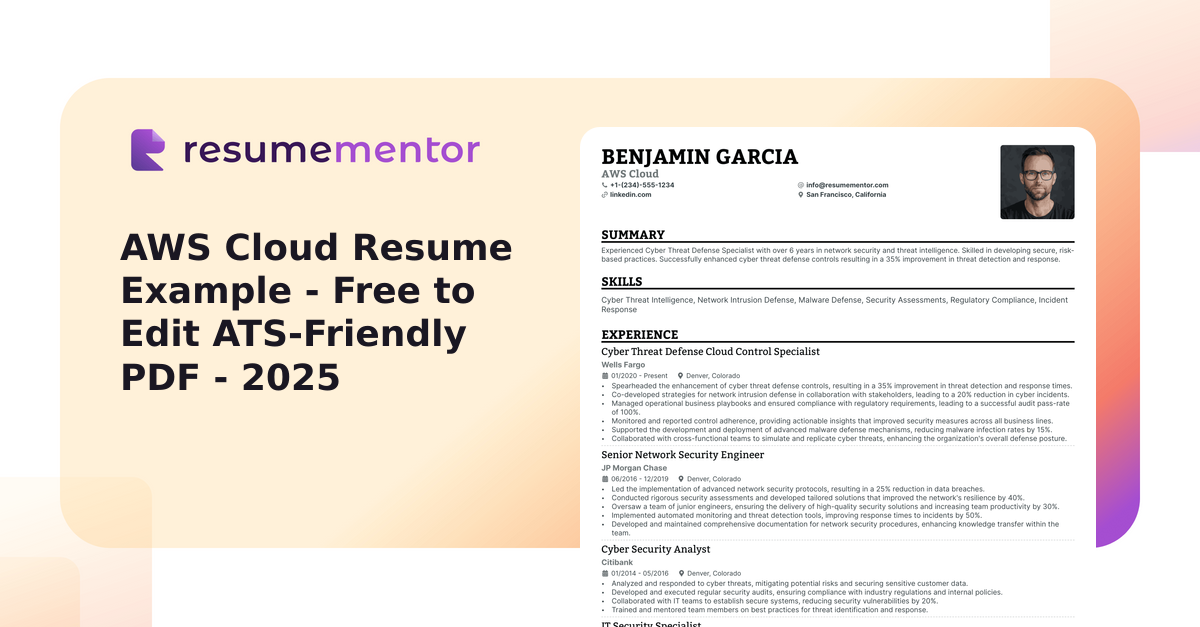 AWS Cloud Resume Example - Free to Edit ATS-Friendly PDF - 2025