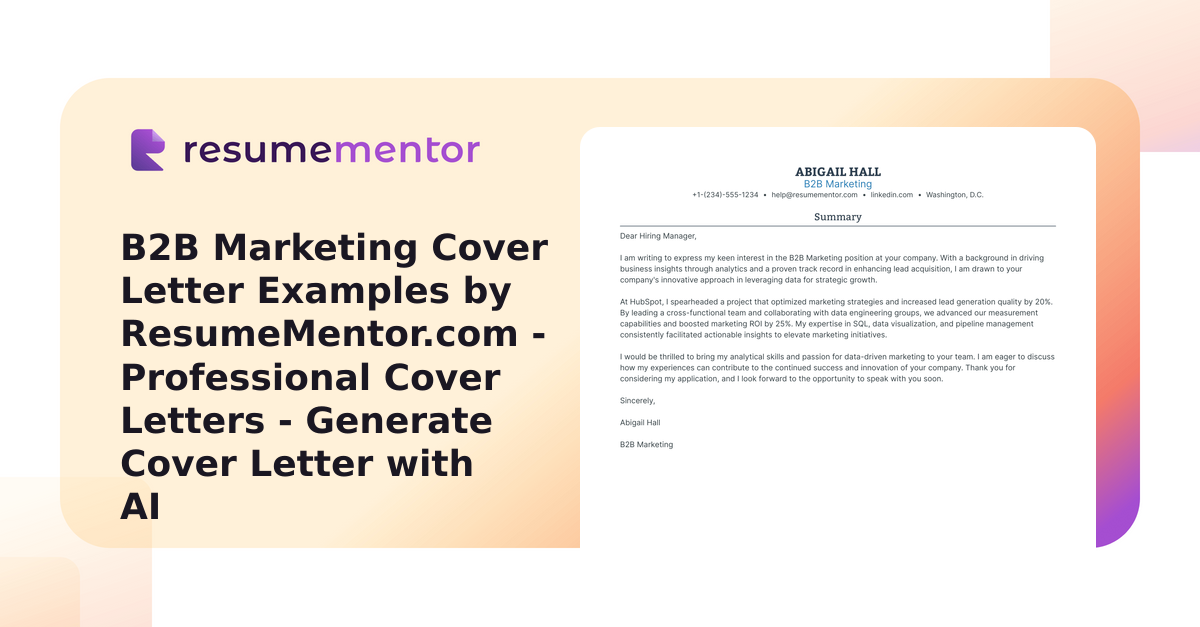 B2B Marketing Cover Letter Examples by ResumeMentor.com - Professional ...