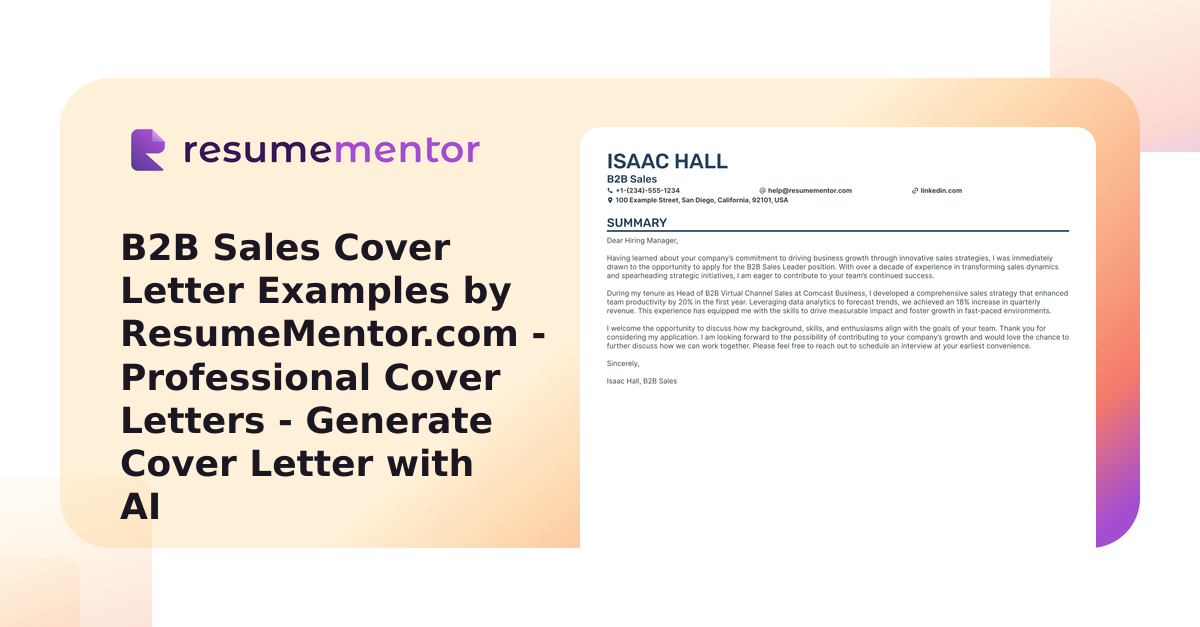 B2B Sales Cover Letter Examples by ResumeMentor.com - Professional ...