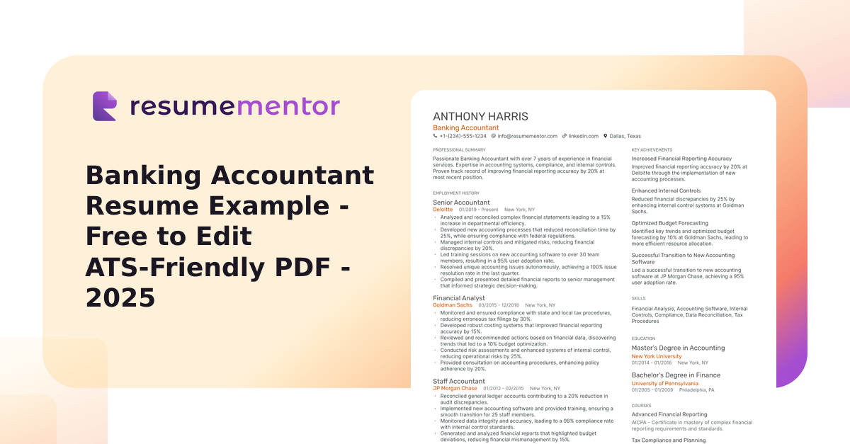 Banking Accountant Resume Example - Free to Edit ATS-Friendly PDF - 2025