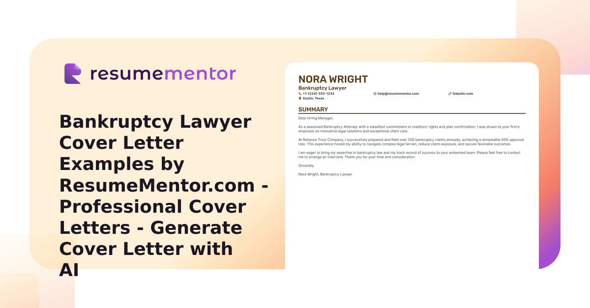 Bankruptcy Lawyer Cover Letter Examples by ResumeMentor.com ...