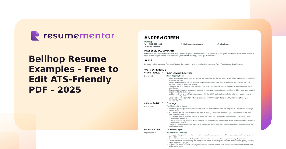 Bellhop Resume Examples - Free to Edit ATS-Friendly PDF - 2025