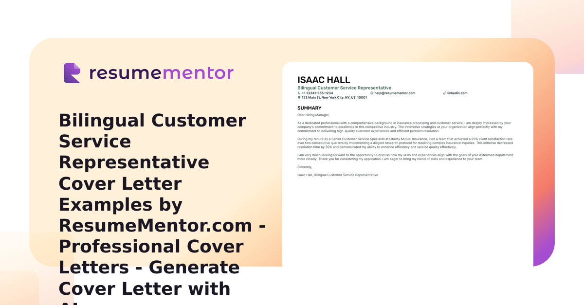 Bilingual Customer Service Representative Cover Letter Examples by ...