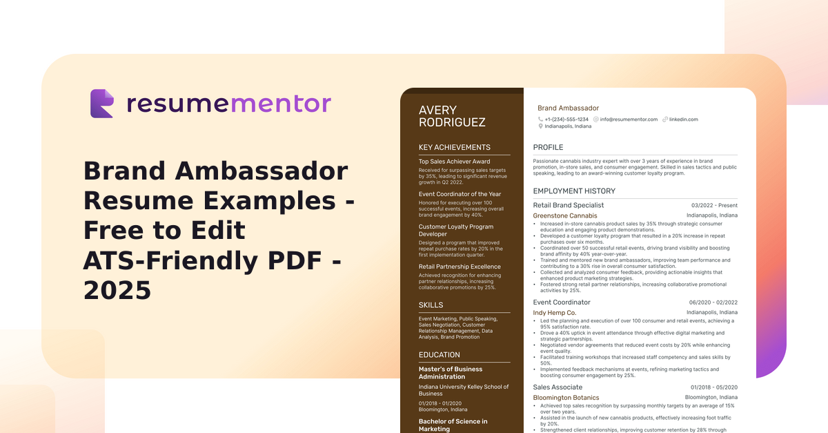 Brand Ambassador Resume Examples - Free to Edit ATS-Friendly PDF - 2025
