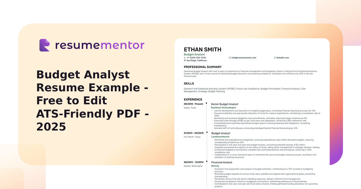 Budget Analyst Resume Example - Free to Edit ATS-Friendly PDF - 2025