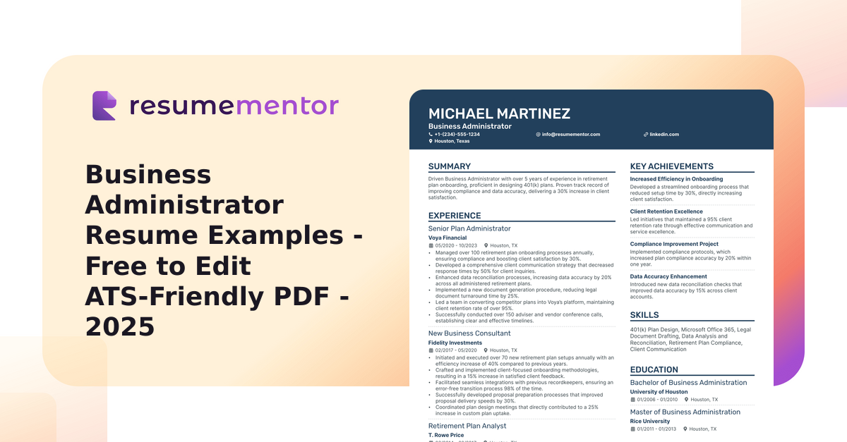 Business Administrator Resume Examples - Free to Edit ATS-Friendly PDF ...