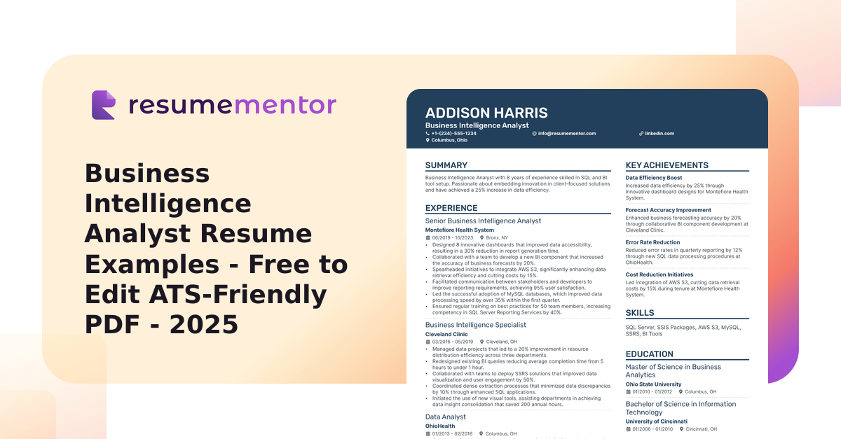 Business Intelligence Analyst Resume Examples - Free to Edit ATS ...