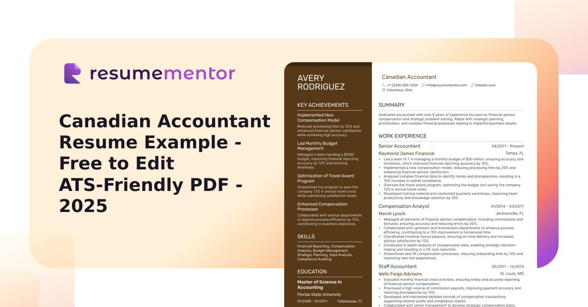 Canadian Accountant Resume Example - Free to Edit ATS-Friendly PDF - 2025