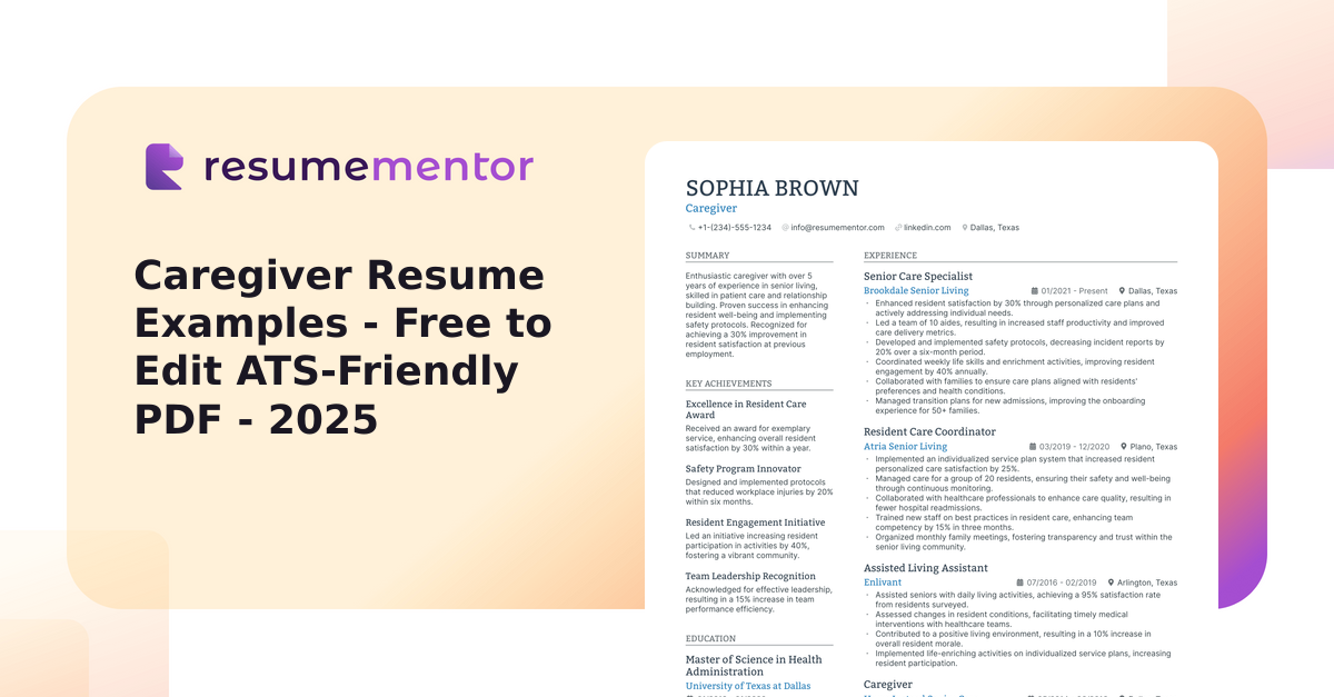 Caregiver Resume Examples - Free to Edit ATS-Friendly PDF - 2025