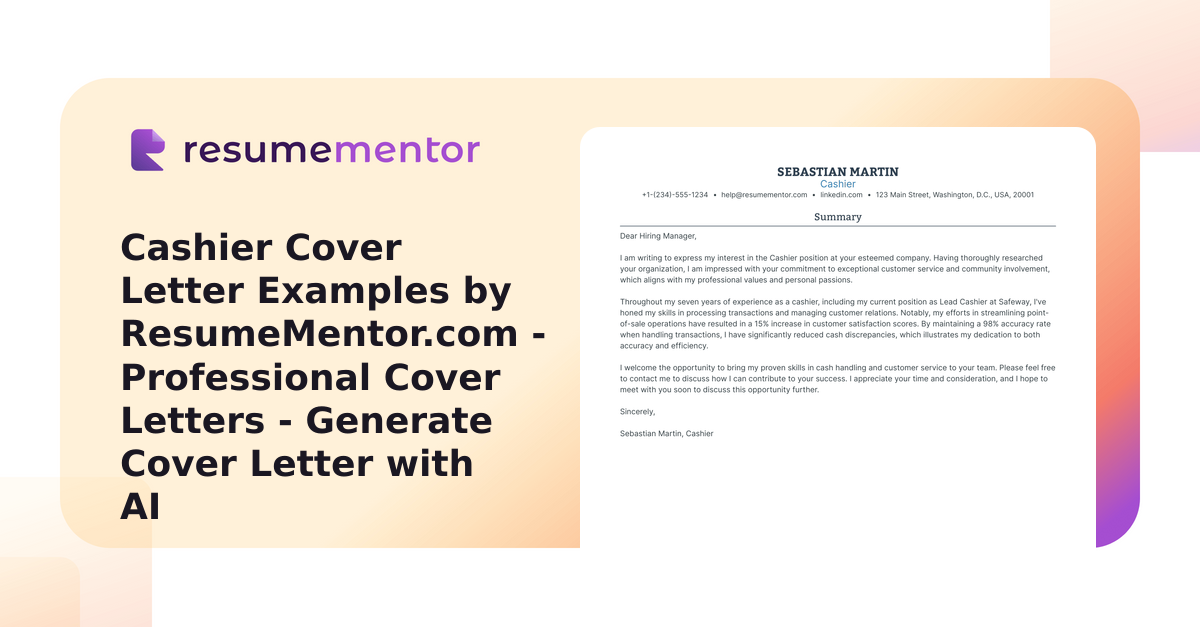 Cashier Cover Letter Examples by ResumeMentor.com - Professional Cover ...