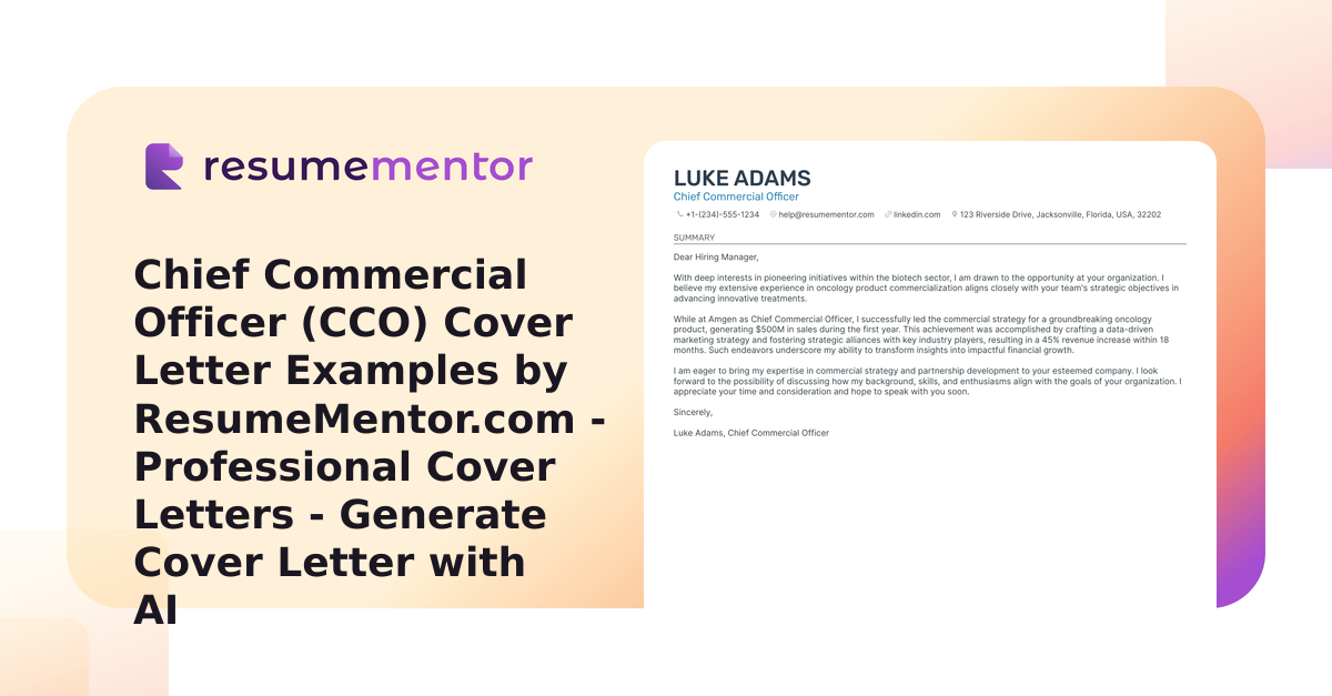 Chief Commercial Officer (CCO) Cover Letter Examples by ResumeMentor ...