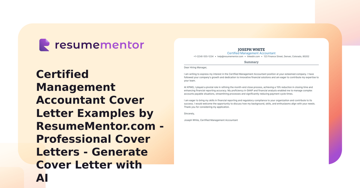 Certified Management Accountant Cover Letter Examples by ResumeMentor ...