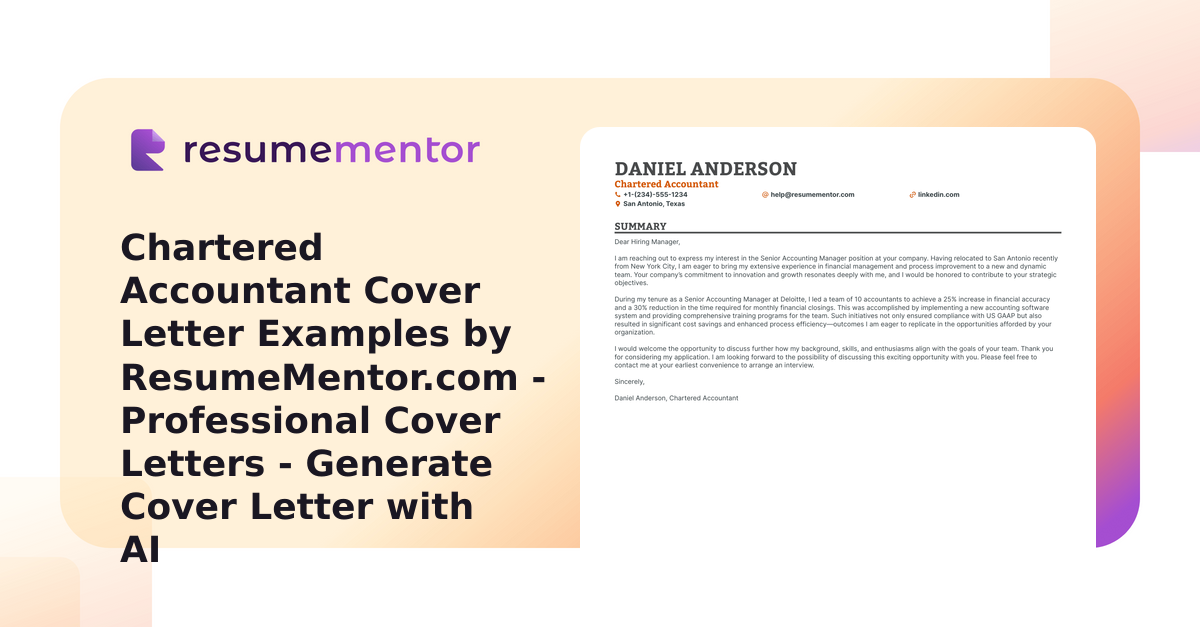 Chartered Accountant Cover Letter Examples by ResumeMentor.com ...