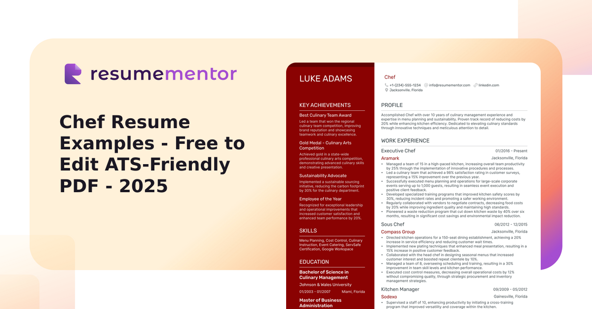 Chef Resume Examples - Free to Edit ATS-Friendly PDF - 2025