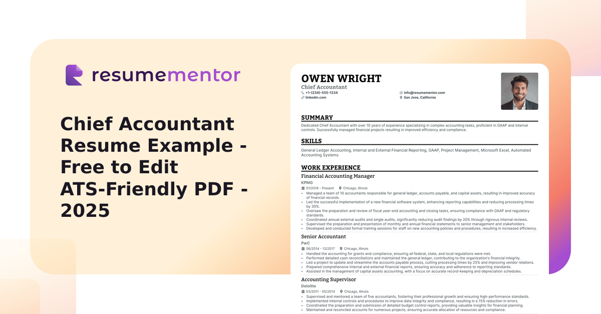 Chief Accountant Resume Example - Free to Edit ATS-Friendly PDF - 2025