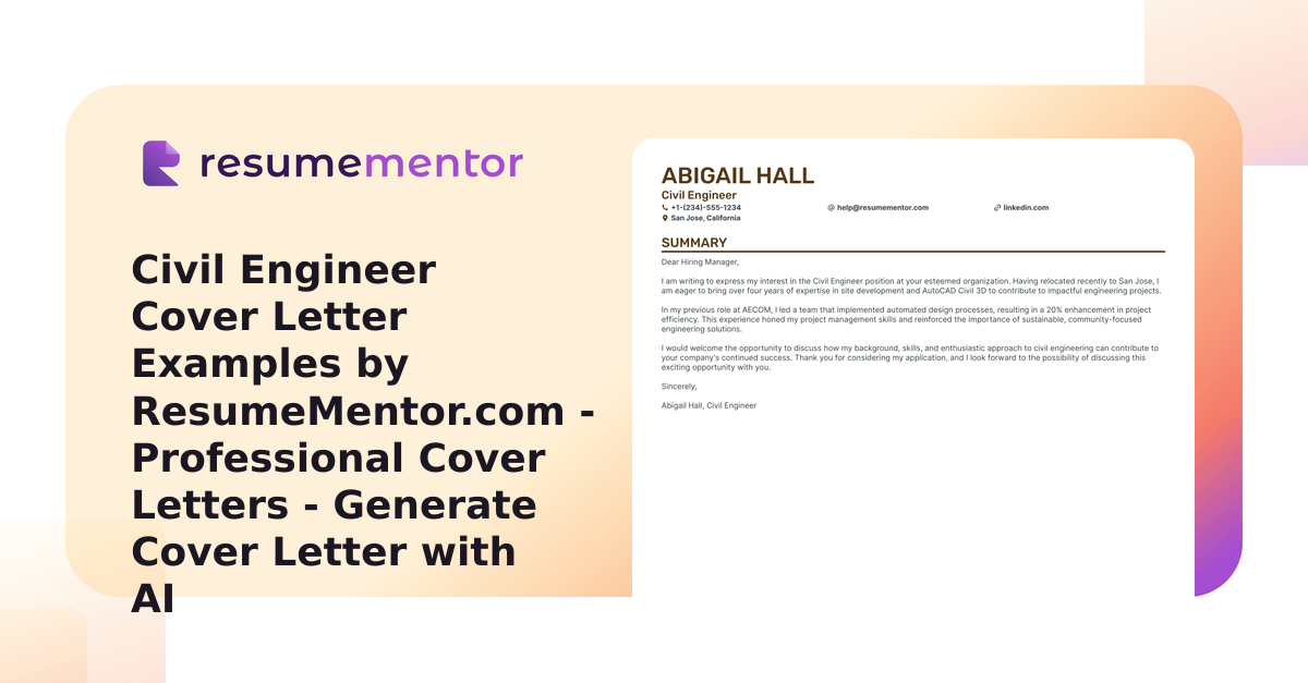Civil Engineer Cover Letter Examples by ResumeMentor.com - Professional ...