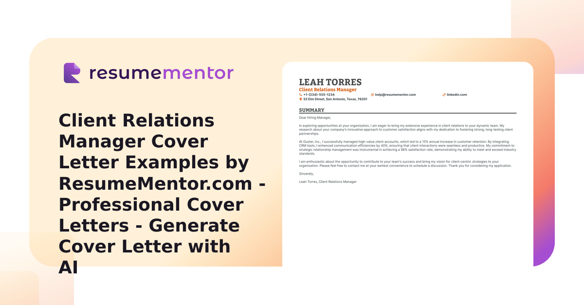Client Relations Manager Cover Letter Examples by ResumeMentor.com ...