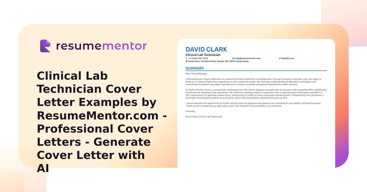 Clinical Lab Technician Cover Letter Examples by ResumeMentor.com ...