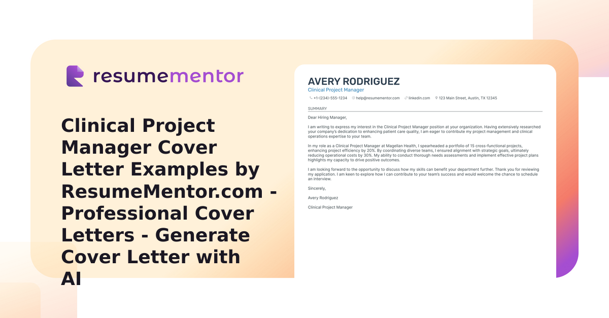 Clinical Project Manager Cover Letter Examples by ResumeMentor.com ...