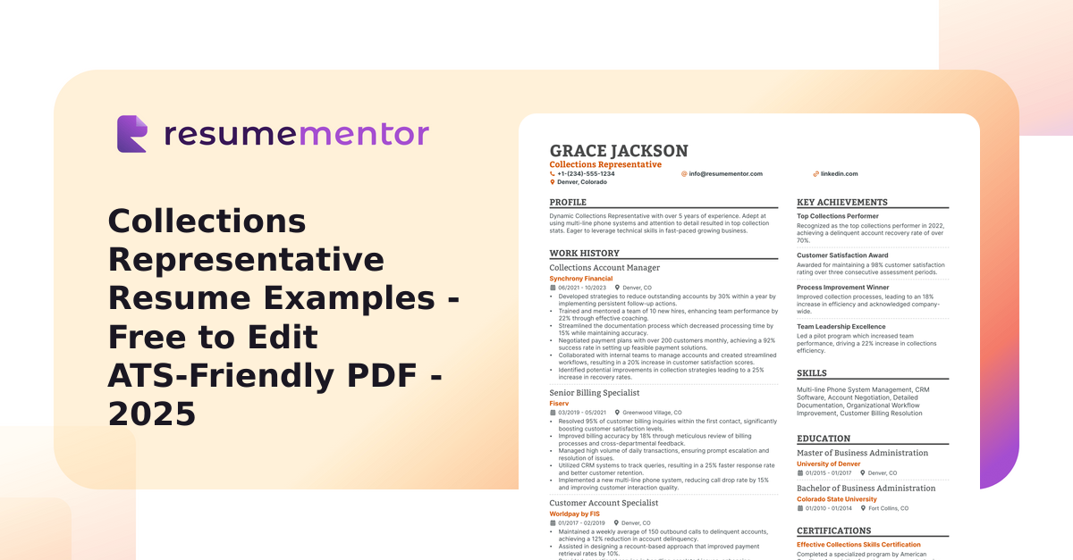 Collections Representative Resume Examples - Free to Edit ATS-Friendly ...