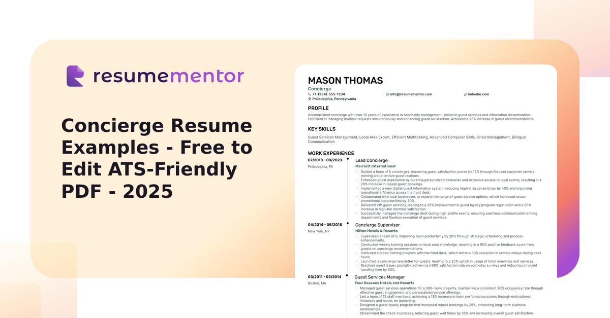 Concierge Resume Examples - Free to Edit ATS-Friendly PDF - 2025