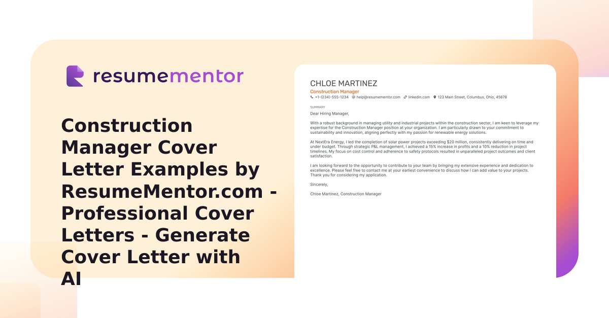 Construction Manager Cover Letter Examples by ResumeMentor.com ...