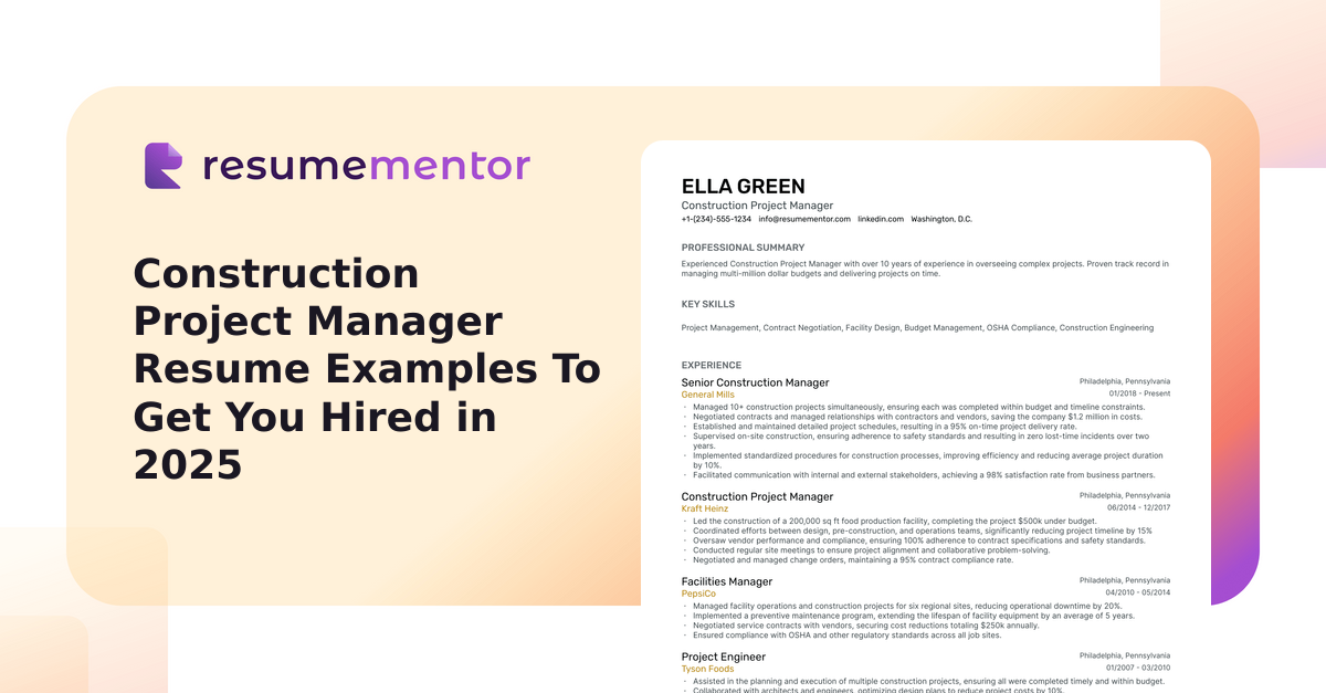 Construction Project Manager Resume Examples To Get You Hired in 2025