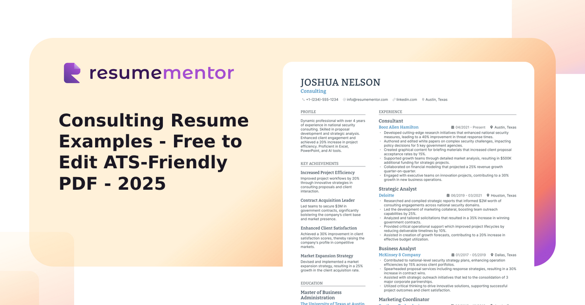 Consulting Resume Examples - Free to Edit ATS-Friendly PDF - 2025