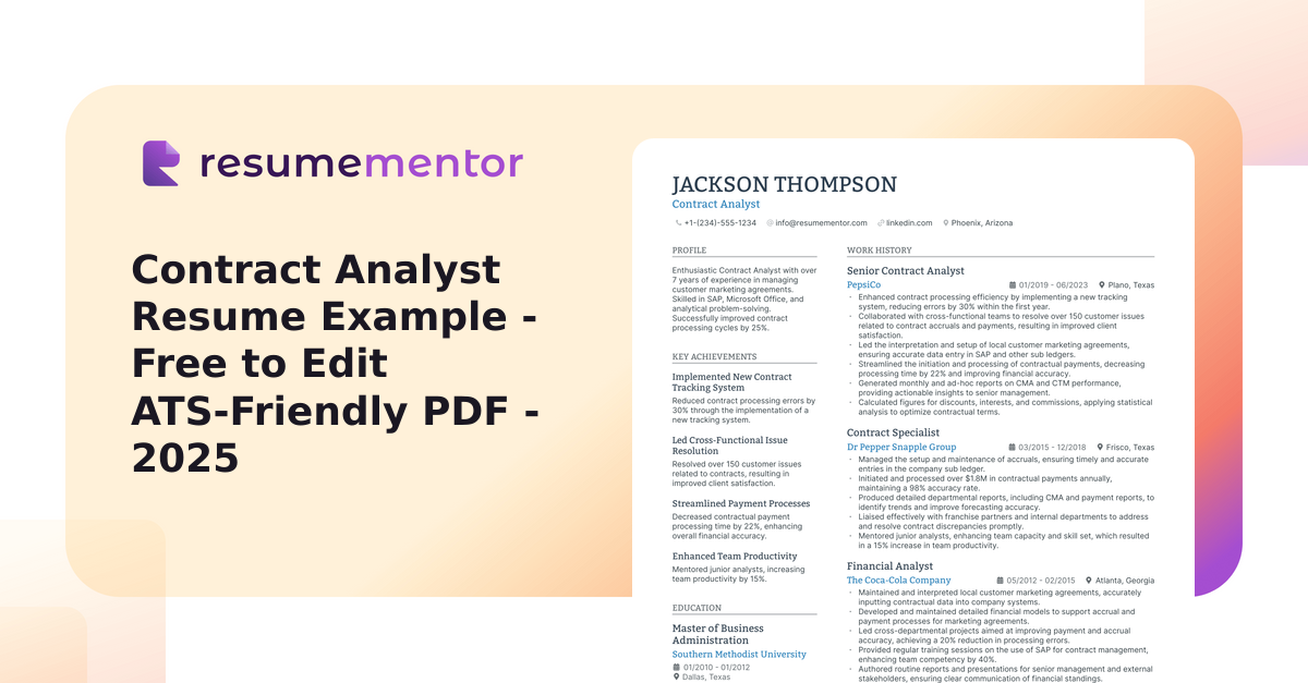 Contract Analyst Resume Example - Free to Edit ATS-Friendly PDF - 2025