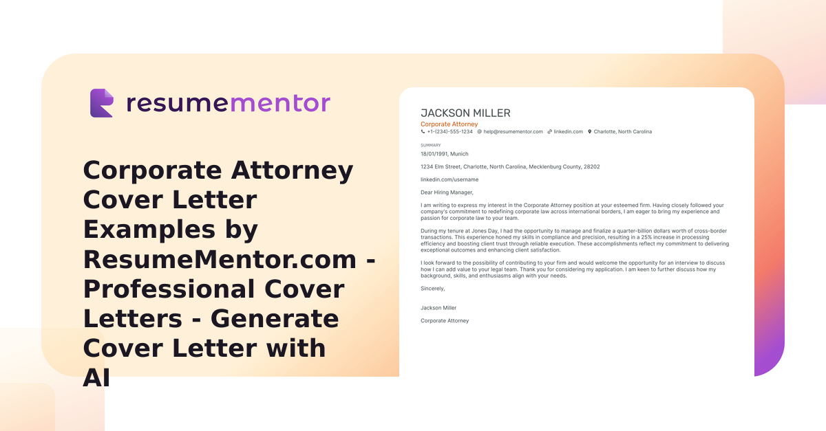 Corporate Attorney Cover Letter Examples by ResumeMentor.com ...