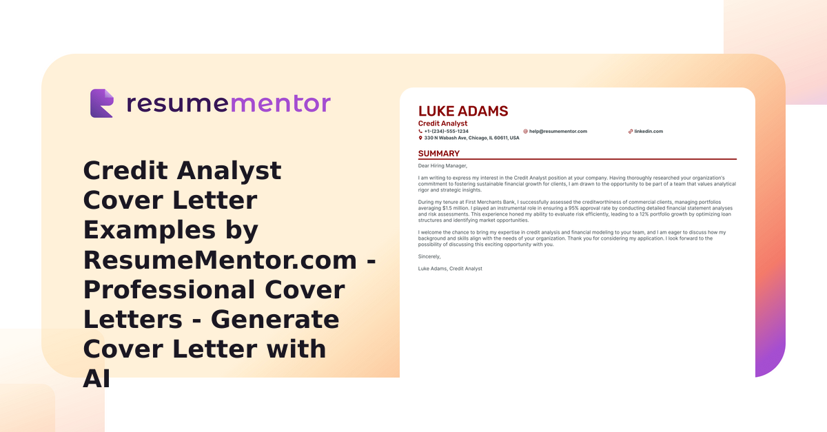 Credit Analyst Cover Letter Examples by ResumeMentor.com - Professional ...