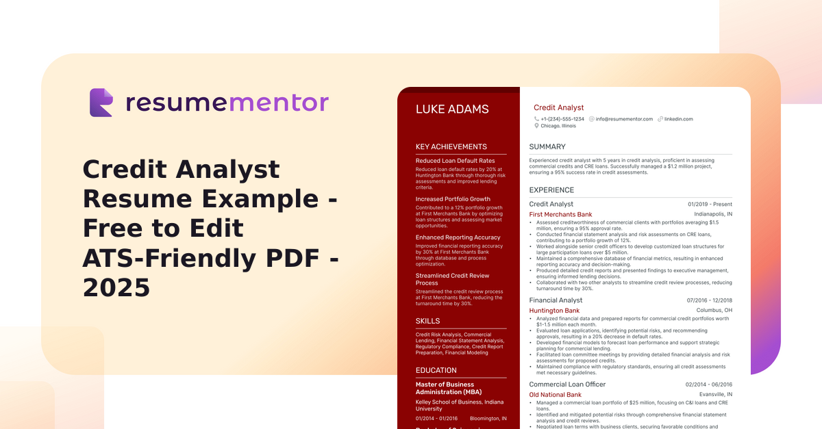 Credit Analyst Resume Example - Free to Edit ATS-Friendly PDF - 2025