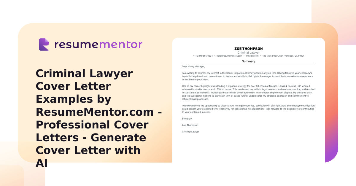 Criminal Lawyer Cover Letter Examples by ResumeMentor.com ...