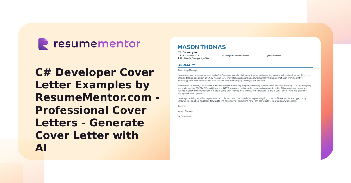 C# Developer Cover Letter Examples by ResumeMentor.com - Professional ...