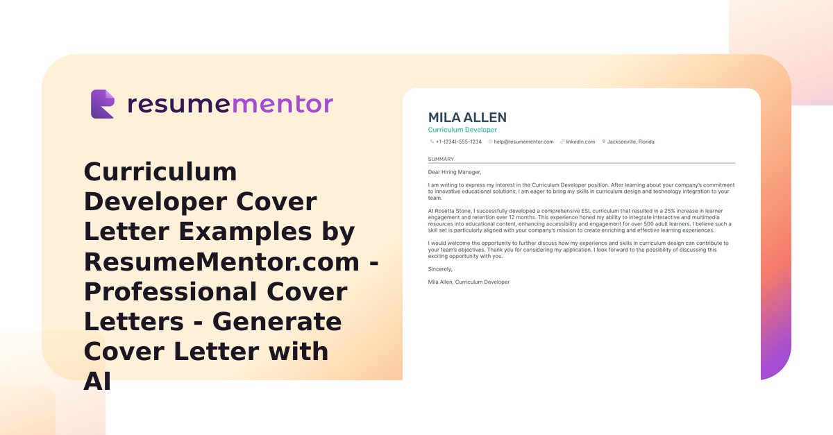 Curriculum Developer Cover Letter Examples by ResumeMentor.com ...