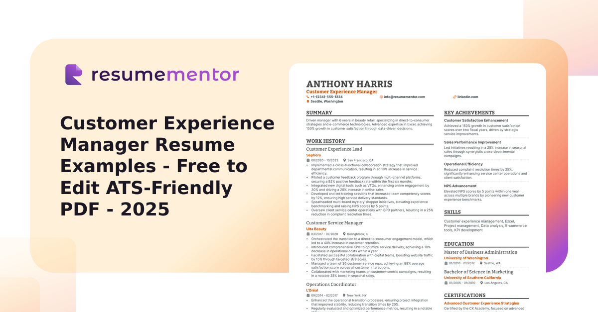 Customer Experience Manager Resume Examples - Free to Edit ATS-Friendly ...